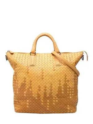 Bottega Veneta Bicolor Nappa Intrecciato Convertible Tote Satchel - Brown