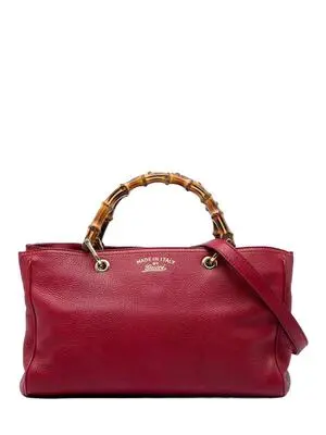 Gucci Calfskin Bamboo Shopper Satchel - Red