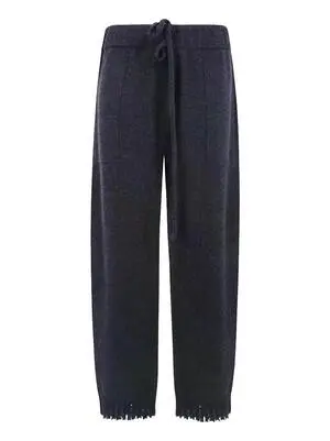 UMA WANG Cashmere Knitted Trousers With Frayed Hem - Grey