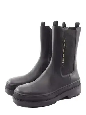 DIOR Christian Dior Black Leather Round Toe Elasticated Side-Gore Chelsea Boots