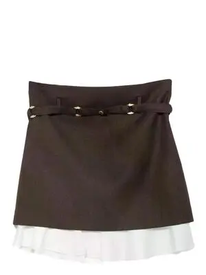 SANDRO SANDRO Allison Ruffle-Trim Belted Wool Skirt