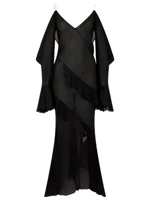 Roberto Cavalli Ruffled Cold-shoulder Maxi Dress - Black