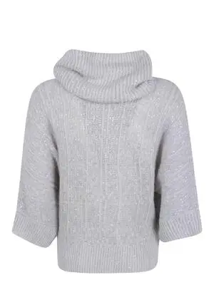 D.exterior Sequin-embellished Cowl Neck Sweater - Grey