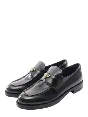 PRADA Prada Black Leather Enamel Triangle-Logo Loafers