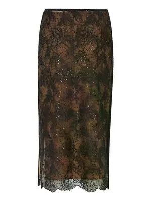SEMICOUTURE Camilla Sequin-embellished Lace Midi Skirt - Brown