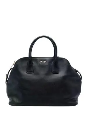 Prada Saffiano Cuir Triple Zip Dome Top Handle Bag - Black