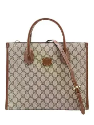 Gucci Gg Supreme Interlocking G Tote Satchel - Neutrals