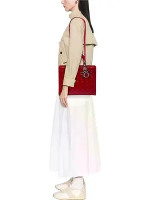 Dior Large Patent Cannage Lady Satchel - Red
