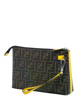 Fendi Zucca Coated Canvas Roma Amor Zip Pouch Clutch Bag - Brown