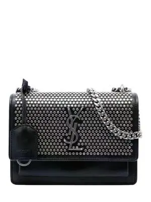 Saint Laurent Studded Calfskin Monogram Sunset Crossbody Bag - Black