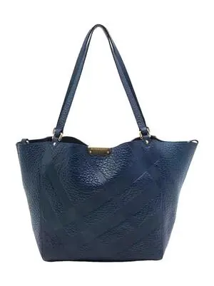 Burberry Small Elephant Embossed Calfskin Check Canterbury Tote Bag - Blue