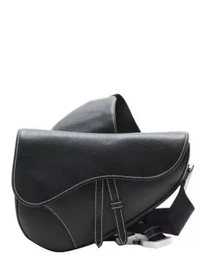 Dior Christian Dior Grained Calfskin Saddle Cross Body Bag Black