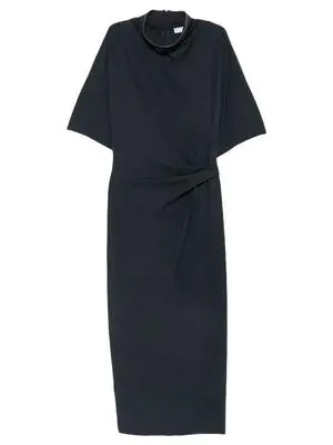 Brunello Cucinelli Twisted-waist High-neck Midi Dress - Blue