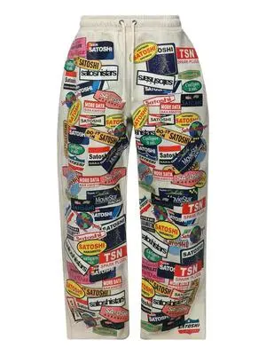 SATOSHI NAKAMOTO Codex Print Leather Trousers Neutrals