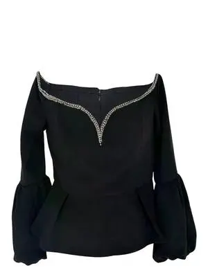 SELF-PORTRAIT Self-Portrait Crystal Embellished Puff Sleeve Off-the-Shoulder Top