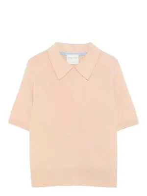 FORTE_FORTE Short Sleeve Fine Knit Polo Shirt - Neutrals