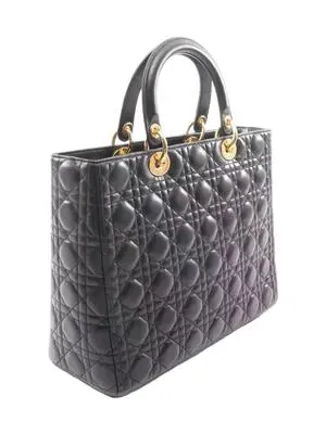 Dior Large Lady Cannage 2-way Tote Bag - Black