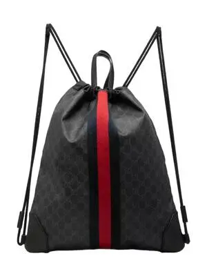 Gucci Gg Supreme Web Drawstring Backpack - Black