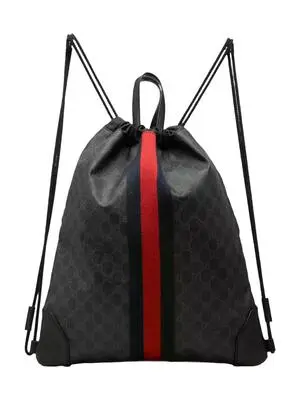 Gucci Gg Supreme Web Drawstring Backpack - Black