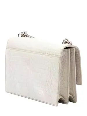 Saint Laurent 2017 Medium Croc Embossed Leather Monogram Sunset Crossbody Bag - White