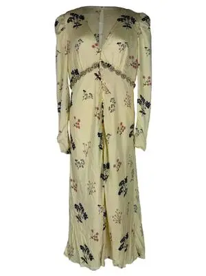 SELF-PORTRAIT Floral-print Crystal-embellished V-neck Long Sleeve Dress - Neutrals