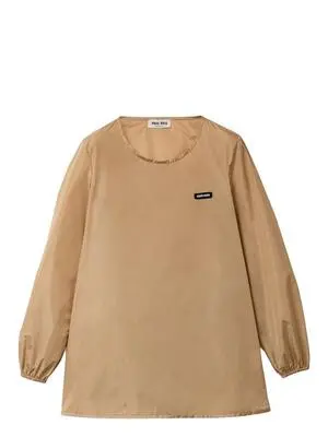 Miu Miu Technical Fabric Dress With Logo Patch - Beige