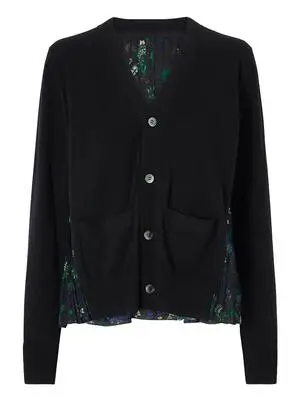 Sacai Floral Print & Cotton Knit Cardigan - Brown