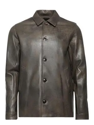 Rick Owens Buttoned Brad Jacket Washed Leather - Black