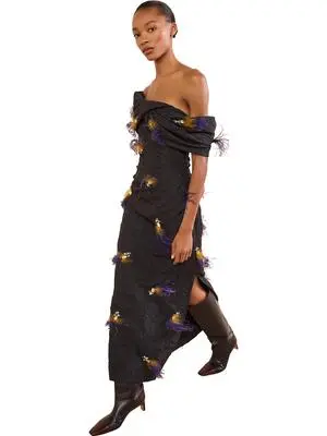 Ulla Johnson Violeta Off-the-shoulder Embellished Midi Dress - Noir