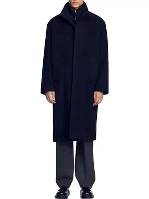 Sandro Owen Wool Blend Long Coat - Black