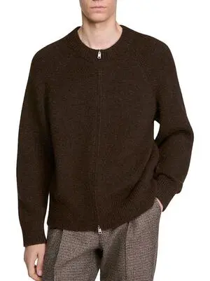 Sandro Zip Up Cardigan Sweater - Chocolate