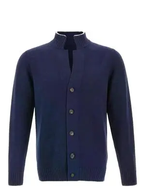 Eleventy Ribbed-trim Button-up Cardigan - Blue