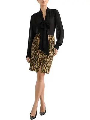 TOCCIN Kaila Sheer Print Tie Neck Blouse - Jet