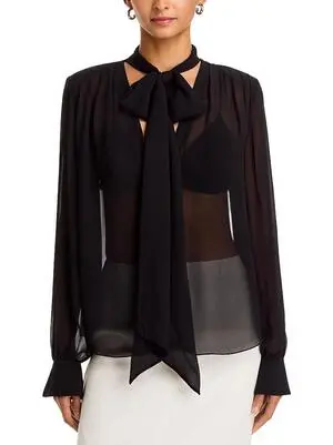TOCCIN Kaila Sheer Print Tie Neck Blouse - Leopard