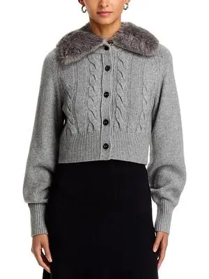 TOCCIN Toccin Rita Faux Fur Collar Cable Knit Cardigan Storm