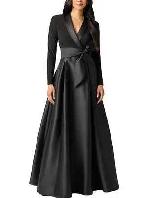 ADRIANNA PAPELL Adrianna Papell Mixed Media Tuxedo Gown