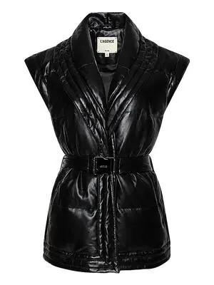 L'Agence Ignis Puffer Belted Faux Leather Down Vest - Black