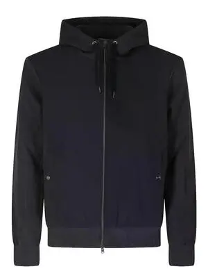 Herno Ribbed-knit Panelled Hooded Jacket - Blue