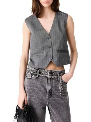 Maje Livalus Rhinestone Pinstriped Vest - Grey