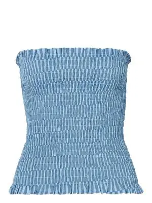 PAR Y ESCALA Matilda Smocked Strapless Top - Blue