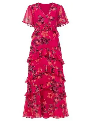 RAISHMA Estella Printed Chiffon Maxi Dress - Red