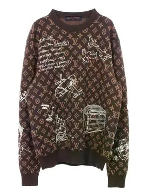 LOUIS VUITTON Monogram Embroidered Wool Sweater - Brown
