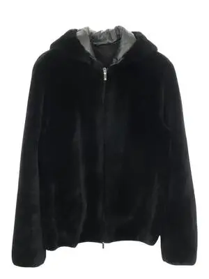 Giorgio Armani Mouton Shearling Hooded Jacket - Black