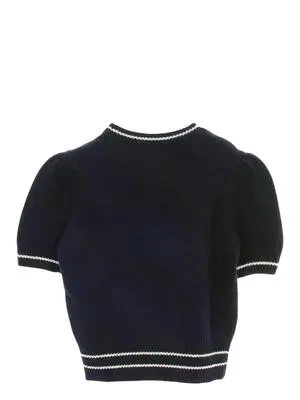 DIOR Christian Dior Logo Knit Puff Sleeve Sweater