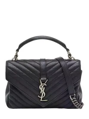 Saint Laurent 2019 Medium College Matelassé Leather Shoulder Bag Black