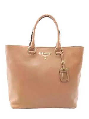 Prada 2000s Vitello Phenix Leather Tote Bag - Brown