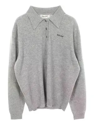 Miu Miu Cashmere Embroidered Logo Polo Shirt - Grey