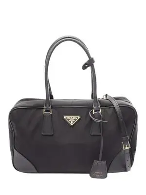 Prada 1978 Saffiano Leather Trim Handbag - Black