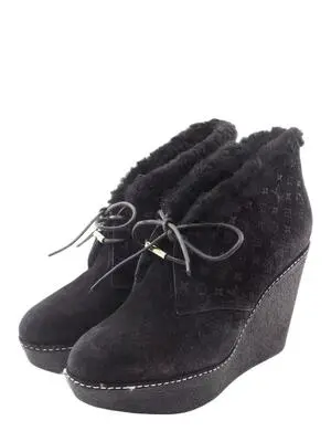 LOUIS VUITTON Monogram Wedge Boots - Black