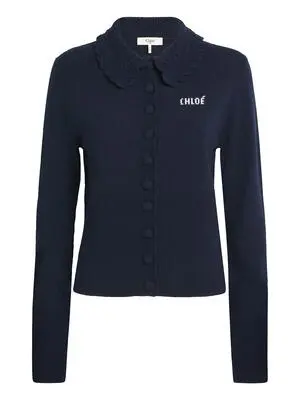 Chloé Wool Logo Cardigan Navy